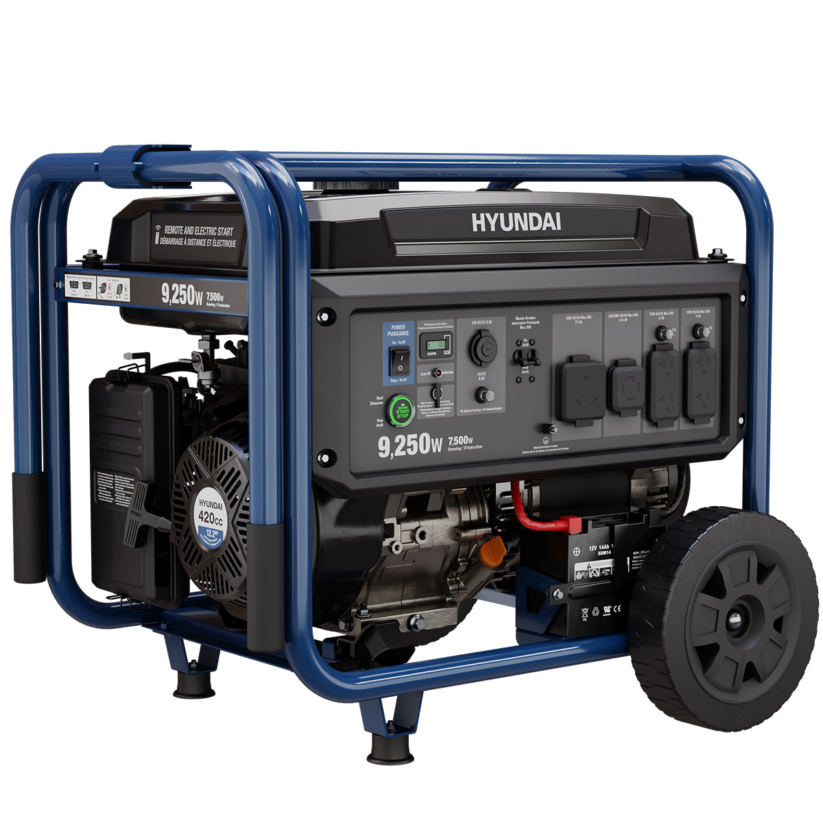Hyundai HG9250R 9,250-Watt Gas Powered Portable Generator with Remote ...