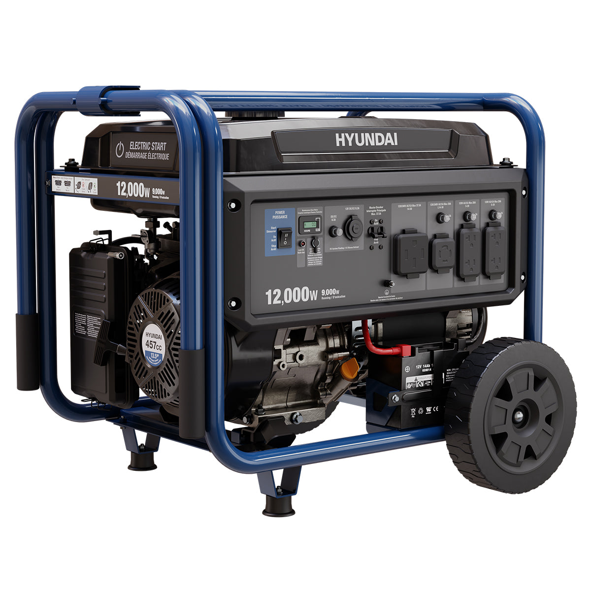 Hyundai HG12000E 12,000-Watt Gas Powered Portable Generator with Elect ...