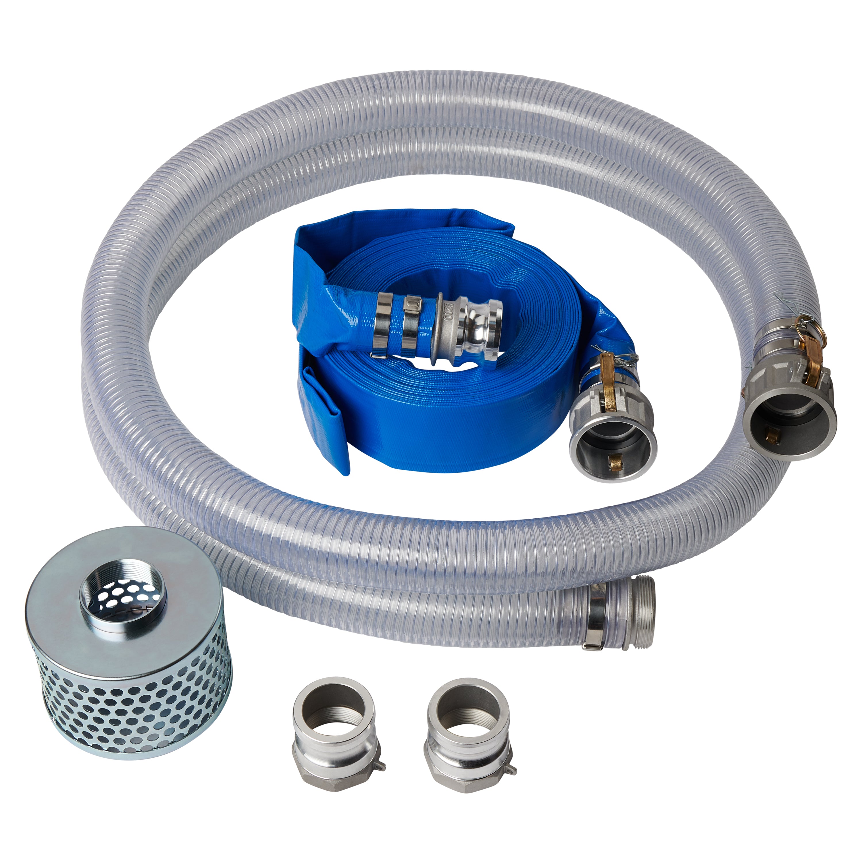 Hyundai 2-Inch 12-ft Intake 25-ft Discharge Complete Water Pump Hose K ...